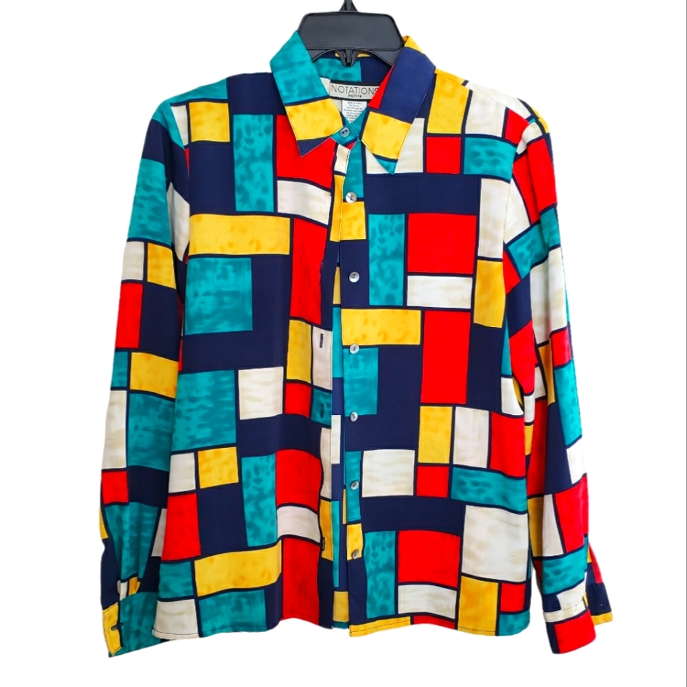 Notations Petite Colorful Square Print Blouse - Gem